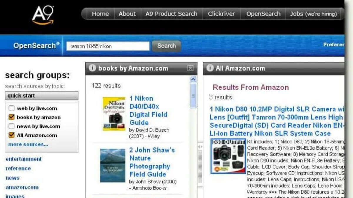 A9.com search portal - 2004 - WordLift Blog